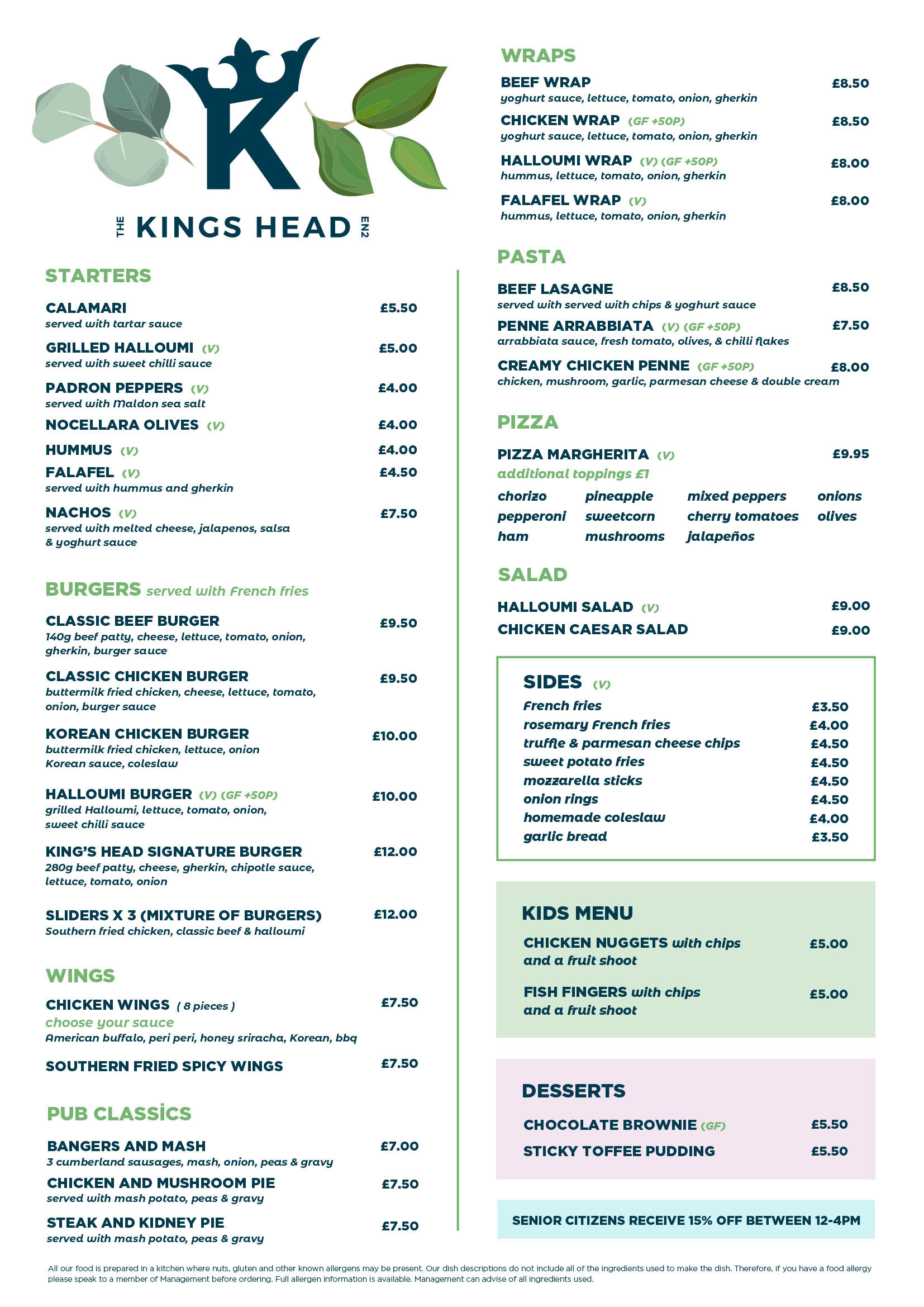 MENU | The Kings Head Pub