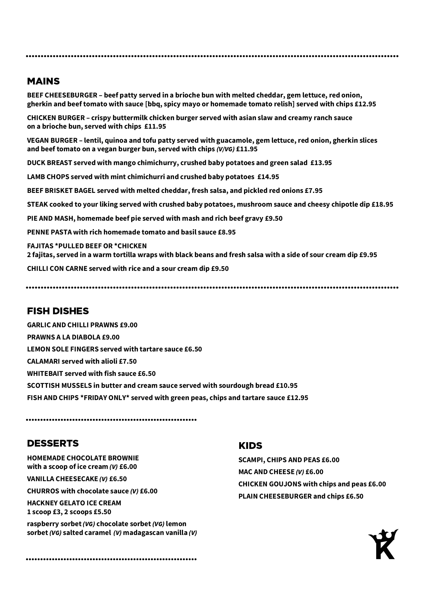 MENU | The Kings Head Pub