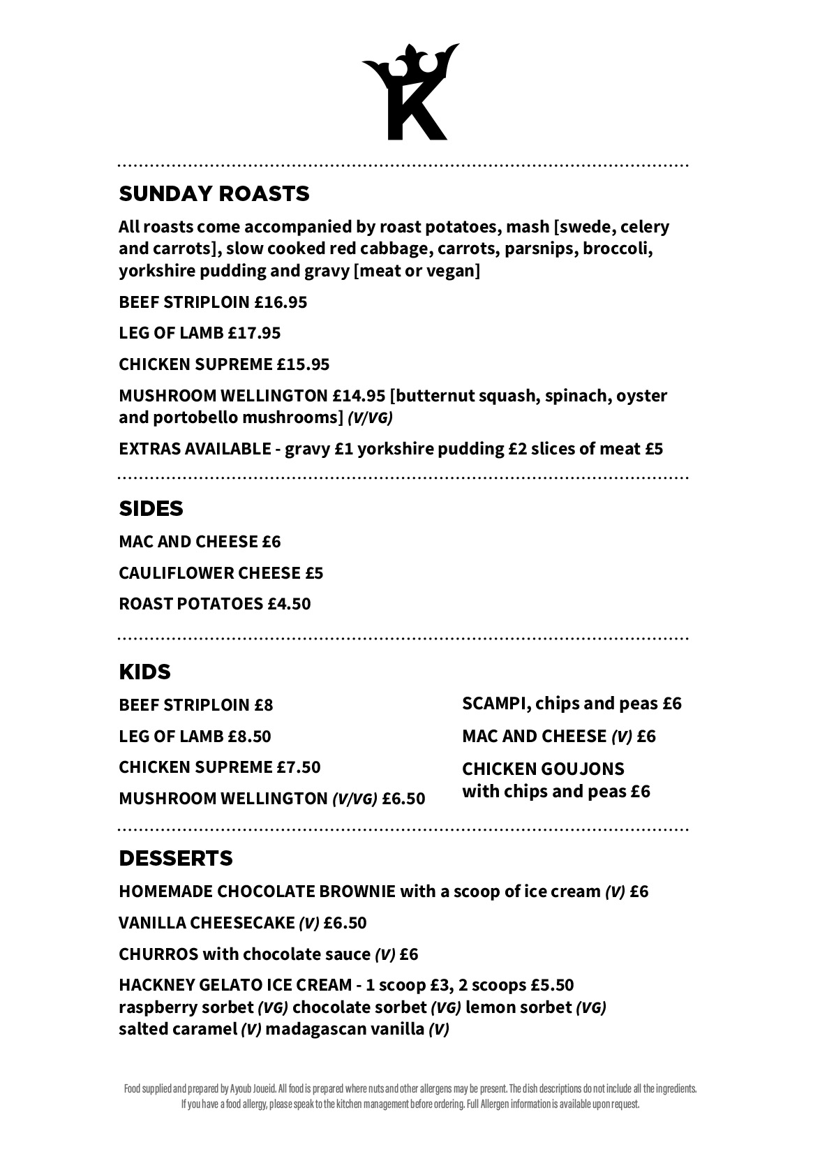 MENU | The Kings Head Pub