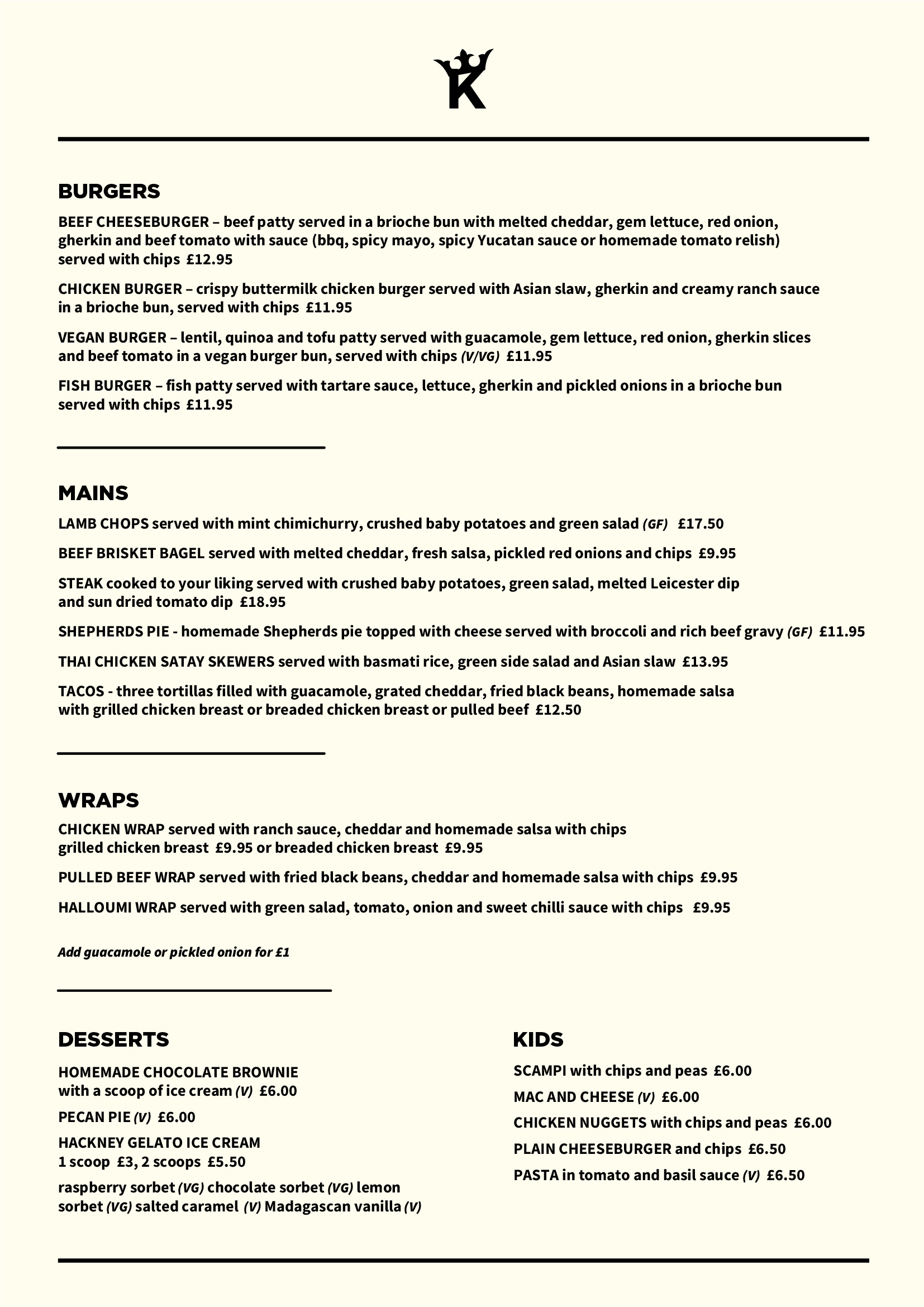 MENUS | The Kings Head Pub