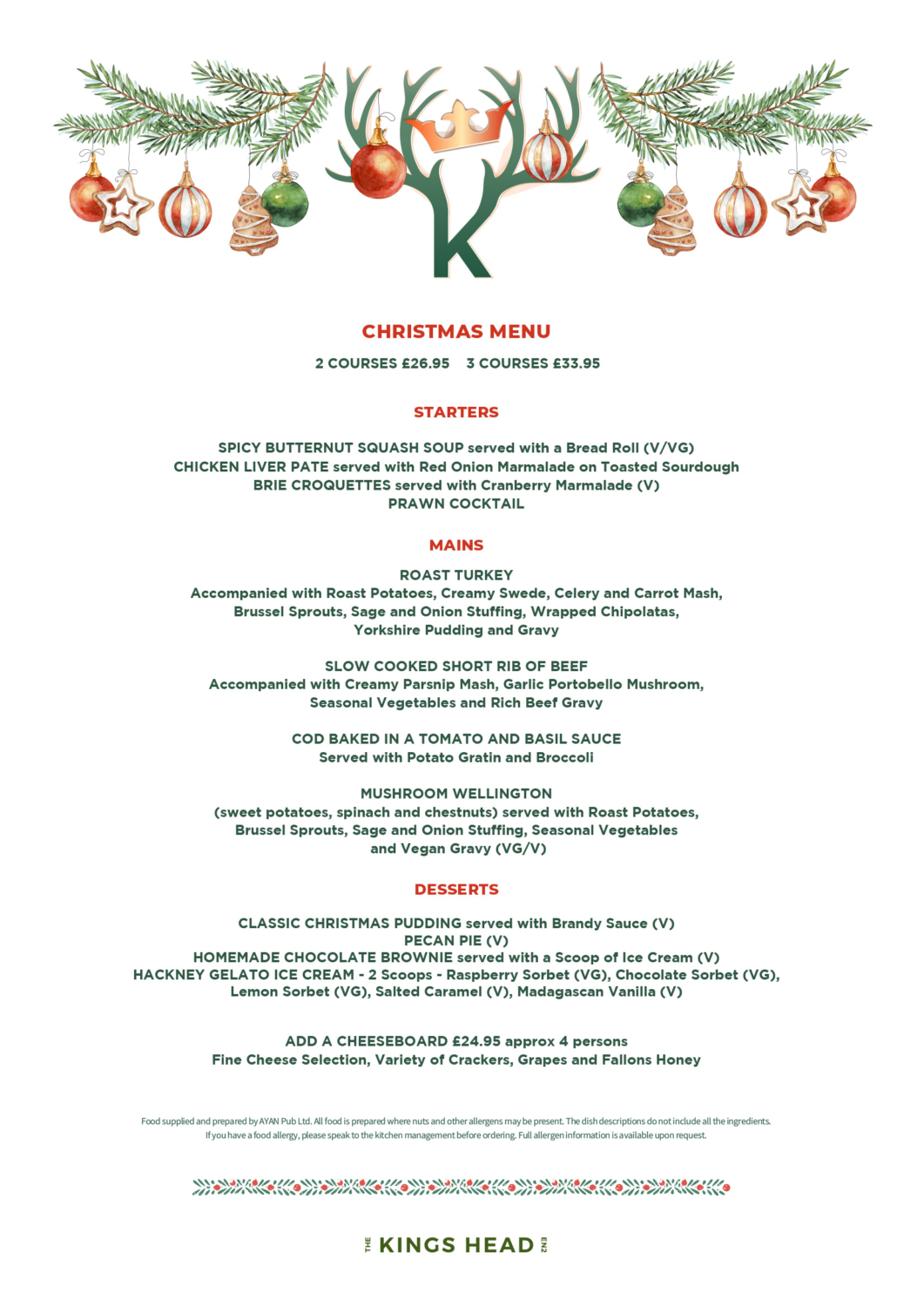 MENUS | The Kings Head Pub