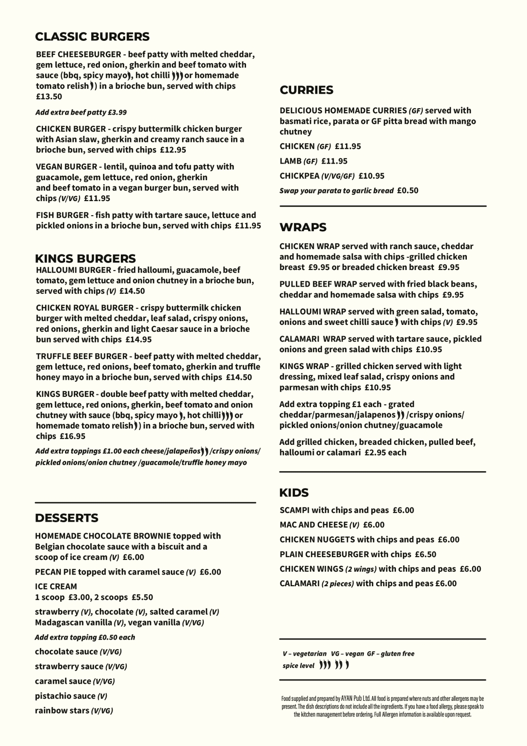 MENUS | The Kings Head Pub