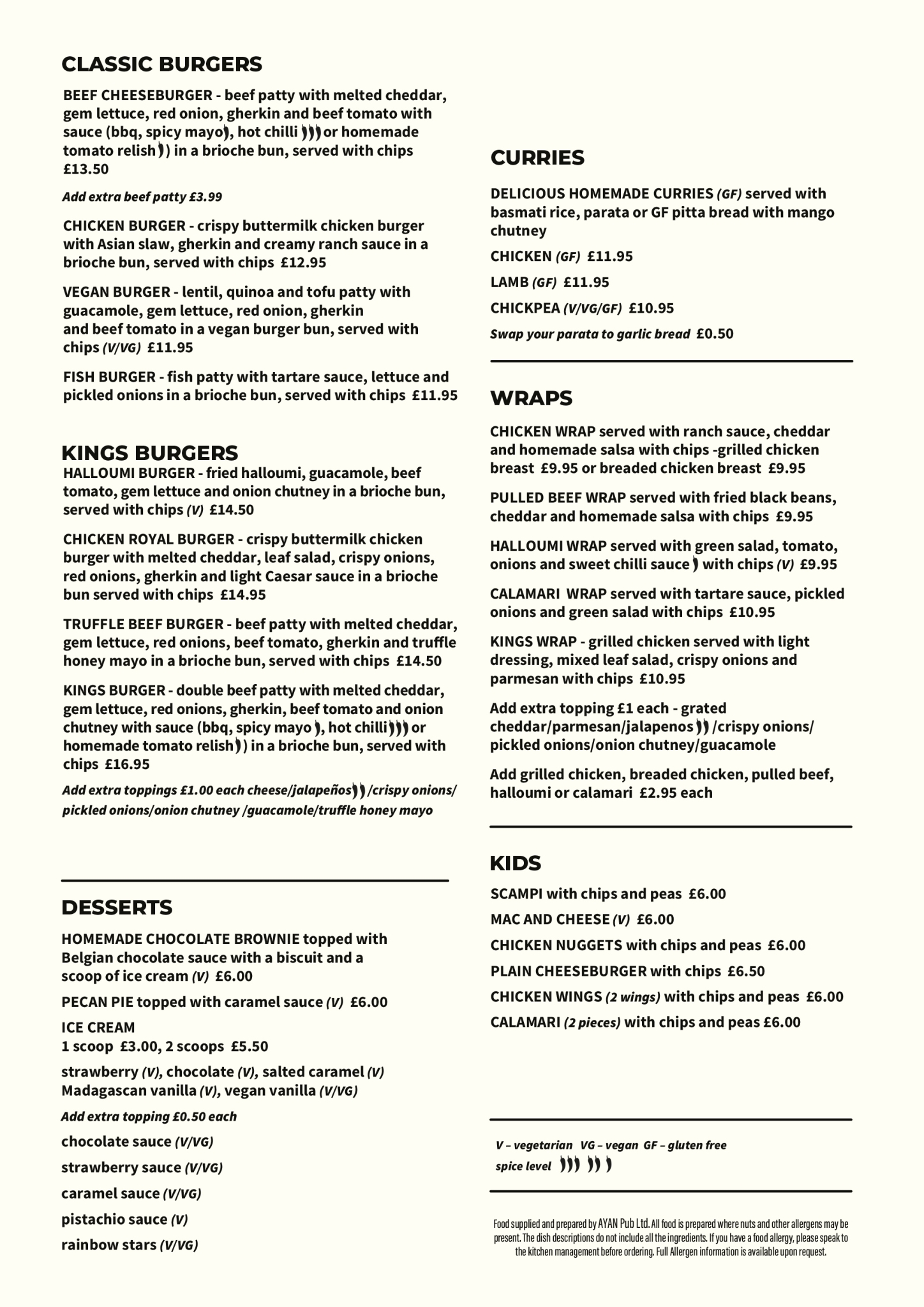 MENUS | The Kings Head Pub