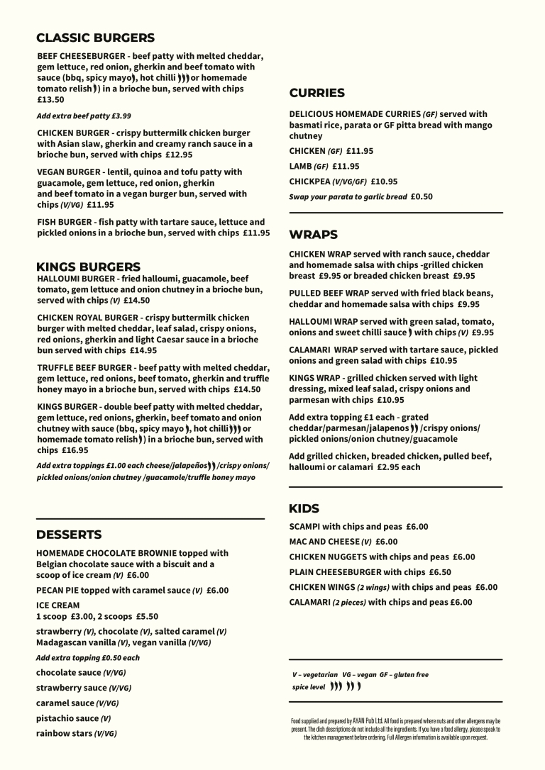 MENUS | The Kings Head Pub