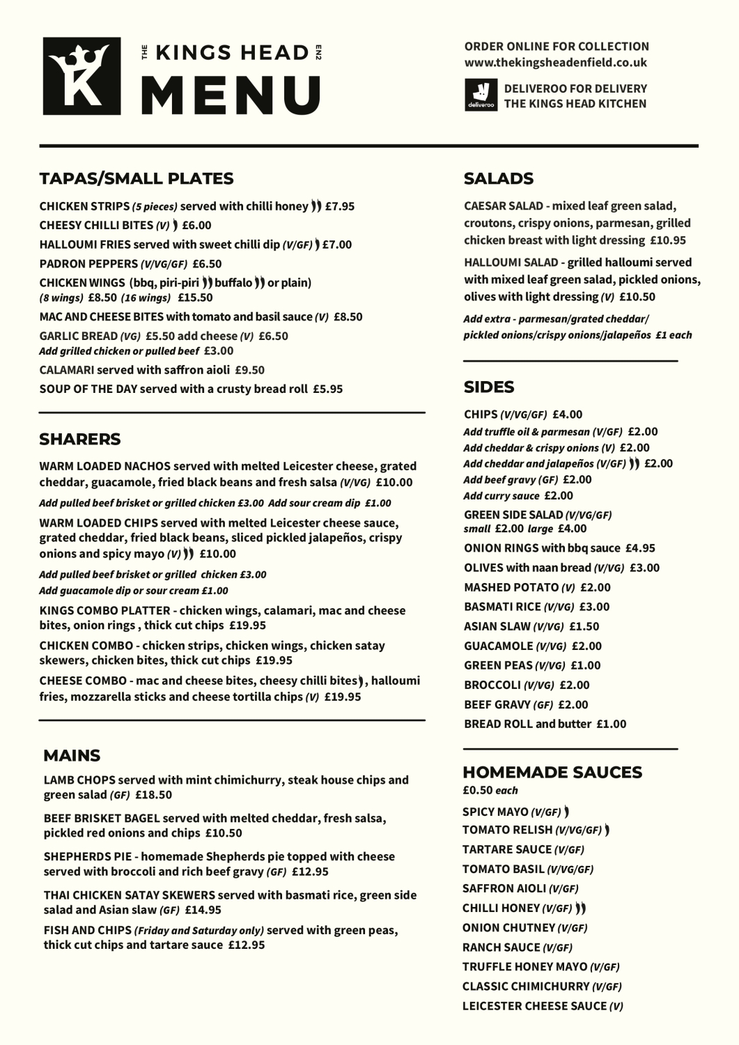 MENUS | The Kings Head Pub