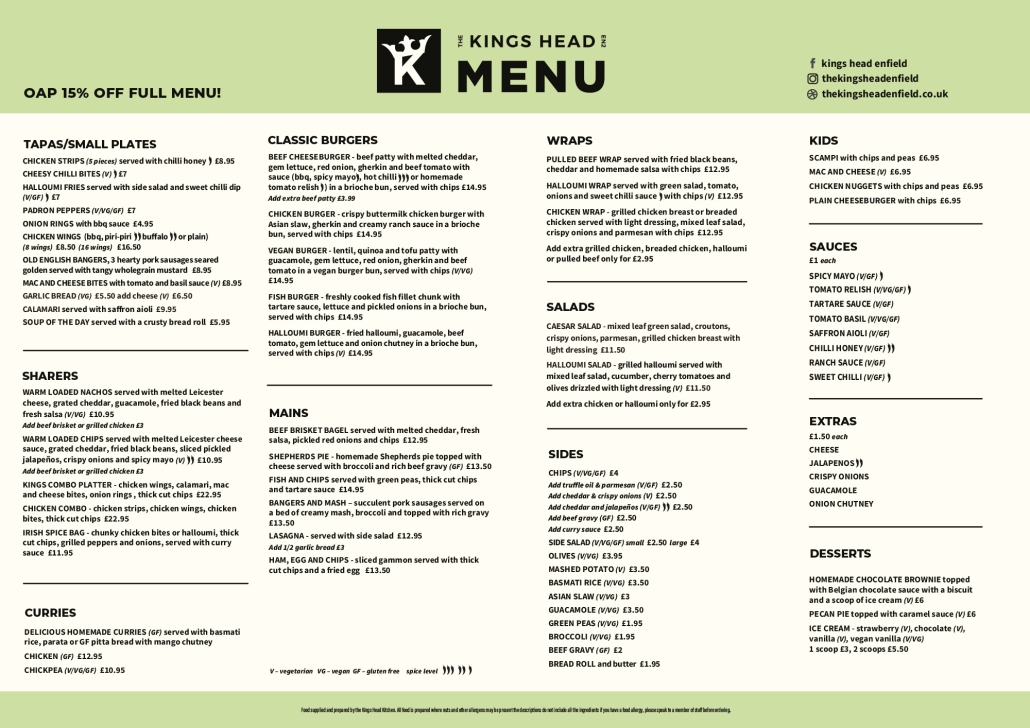 MENUS | The Kings Head Pub